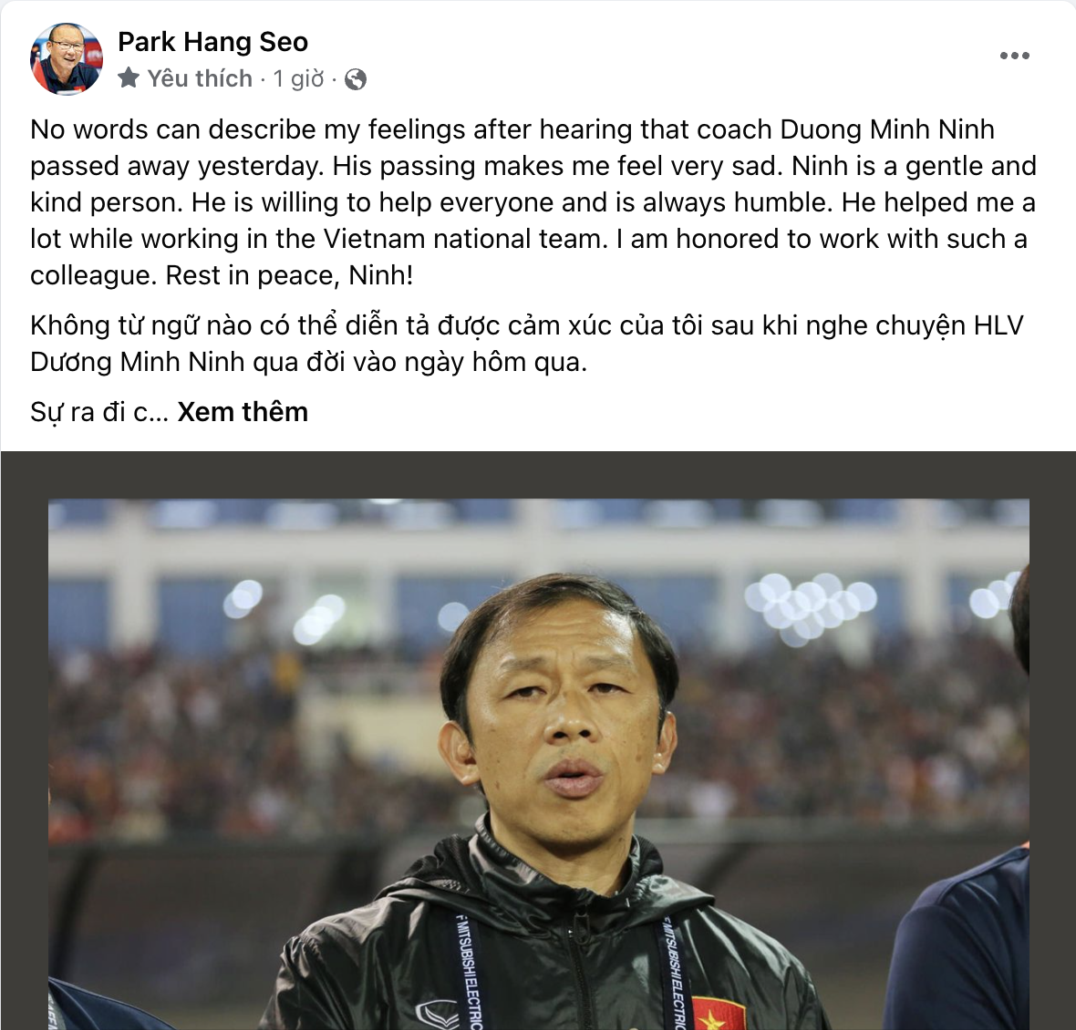 HLV Park Hang Seo tiếc thương trợ lý Dương Minh Ninh - Tuổi Trẻ Online