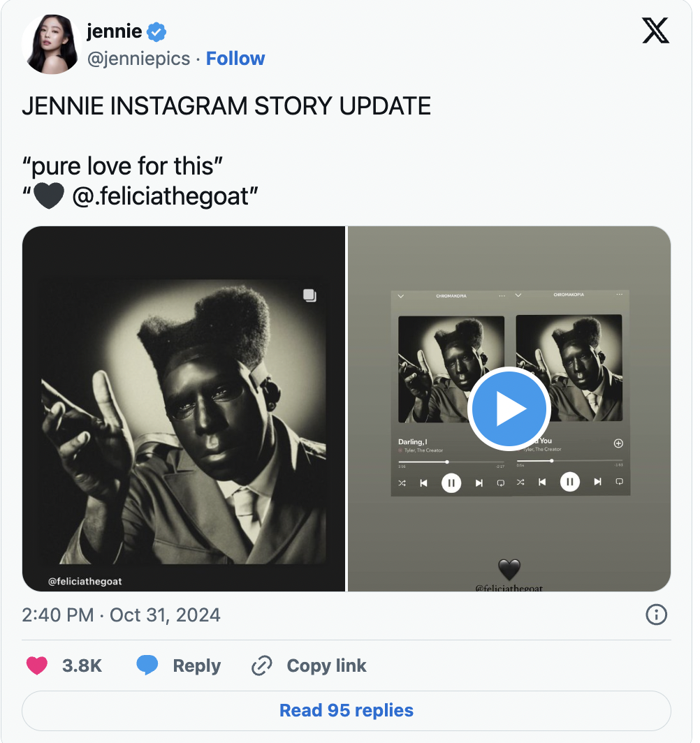 Jennie (BlackPink) gây tranh cãi vì bày tỏ tình cảm với Tyler, the ...