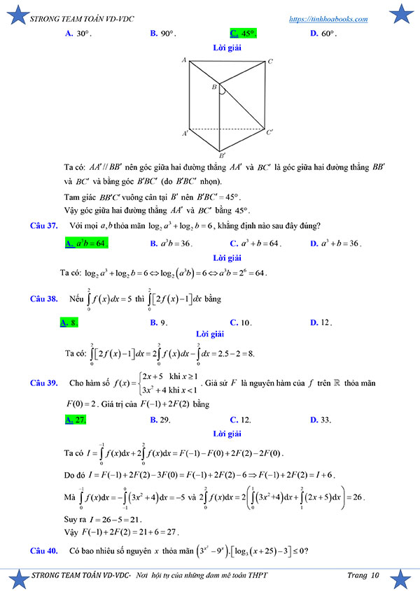 Bài giải gợi ý tất cả 24 mã đề môn Toán thi tốt nghiệp THPT