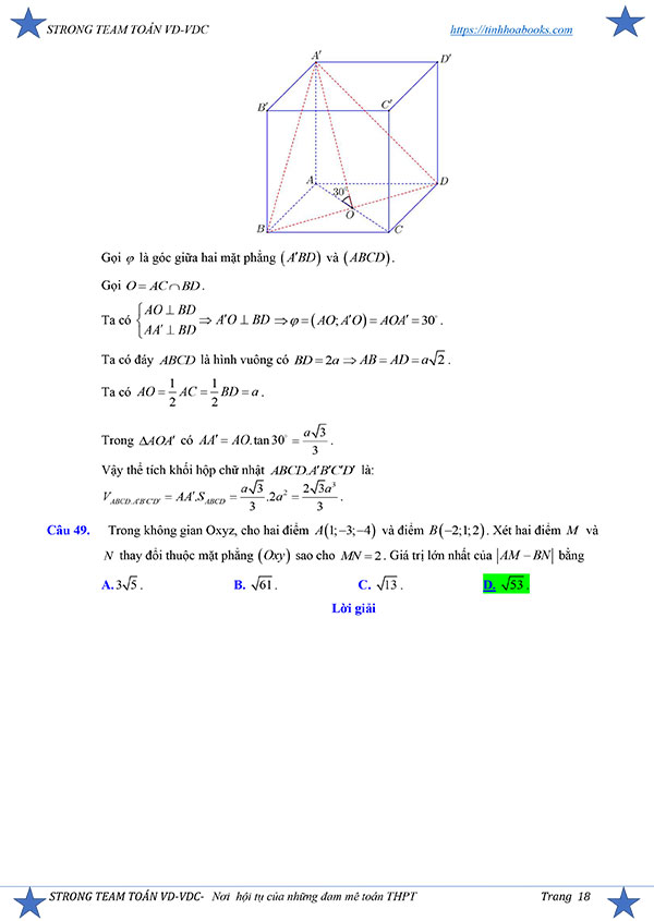 Bài giải gợi ý tất cả 24 mã đề môn Toán thi tốt nghiệp THPT