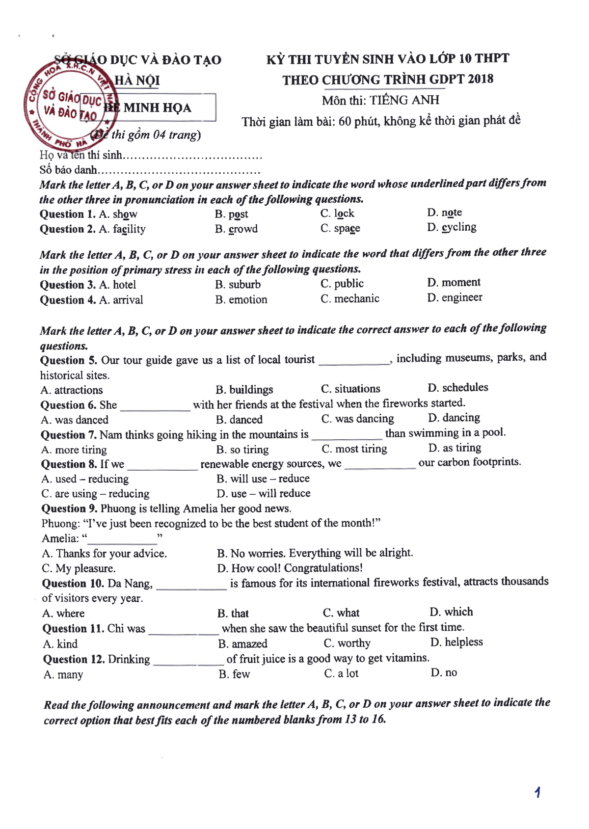 Hà Nội công bố đề thi minh họa tuyển sinh vào lớp 10 năm 2025 - Tuổi ...