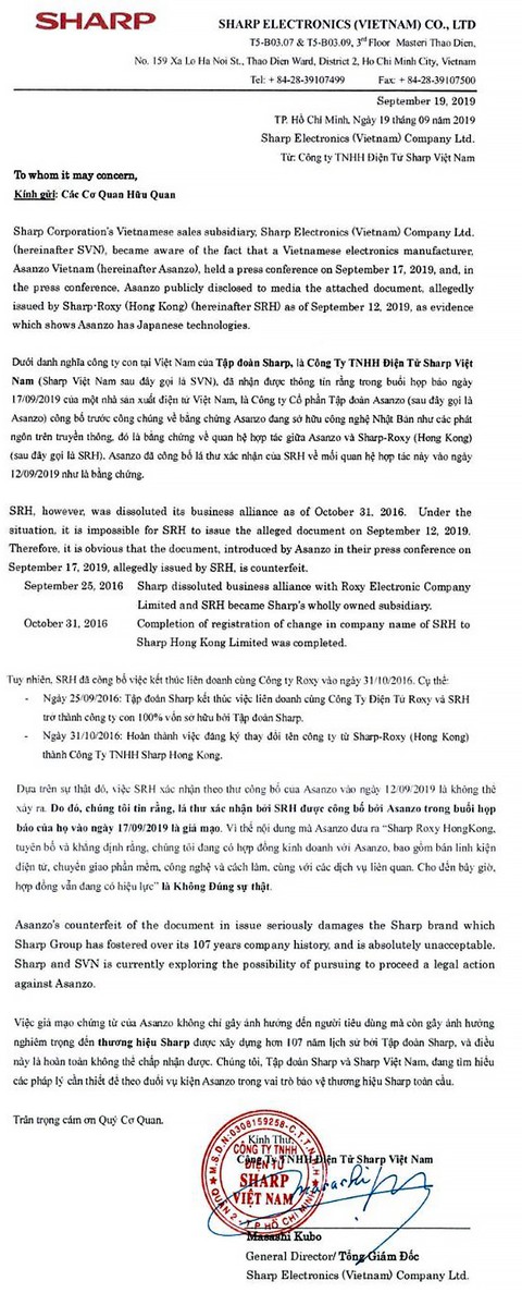 Sharp Việt Nam khẳng định Asanzo 'giả mạo bằng chứng sở hữu công nghệ' - Tuổi Trẻ Online