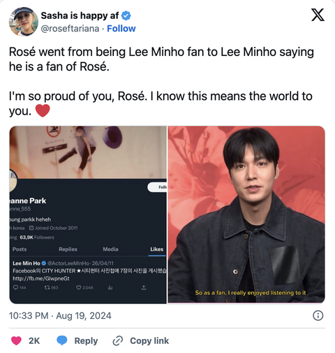 Lee Min Ho bất ngờ ‘khen lấy khen để' Rosé, nữ thần tượng có động thái ...